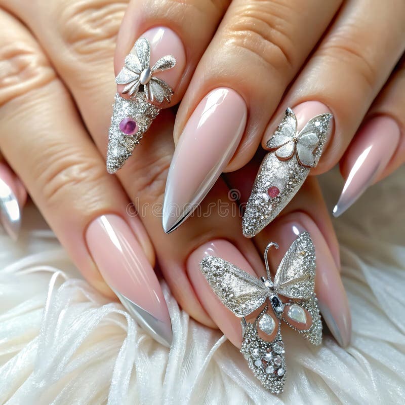 Beautiful, Dramatic Finger Makeup on Long, Sharp Nails with Floral Art ...