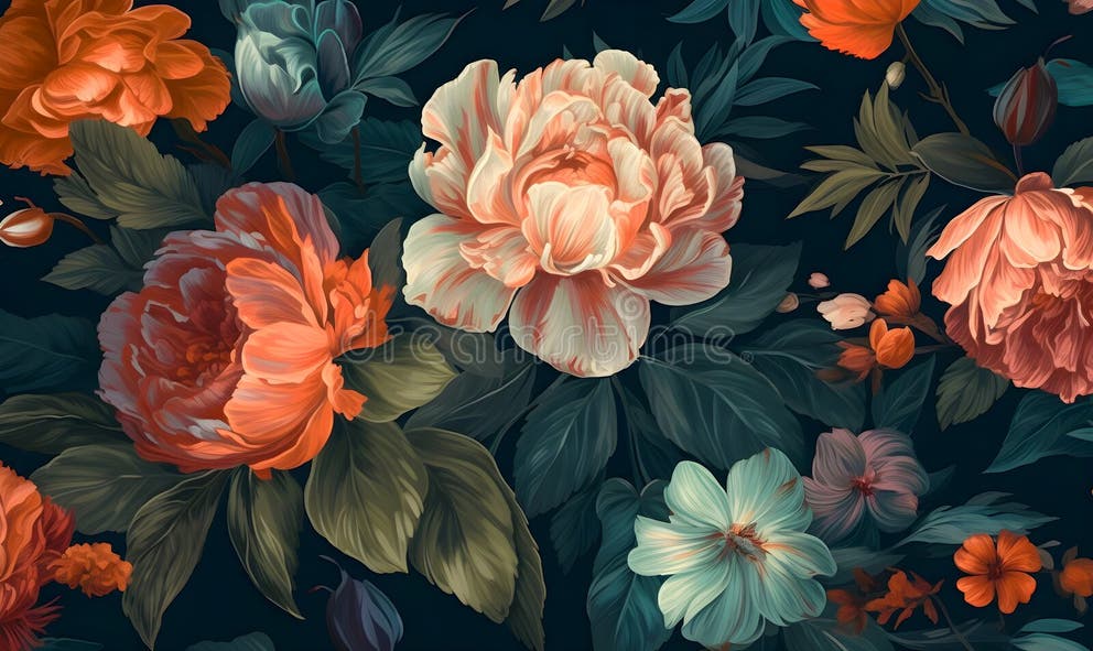 Beautiful Dramatic Floral Wallpaper Design Stock Illustration ...