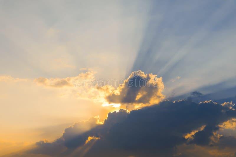 Beautiful Dramatic Sky Clouds with Light Rays at Sunset. Natural ...