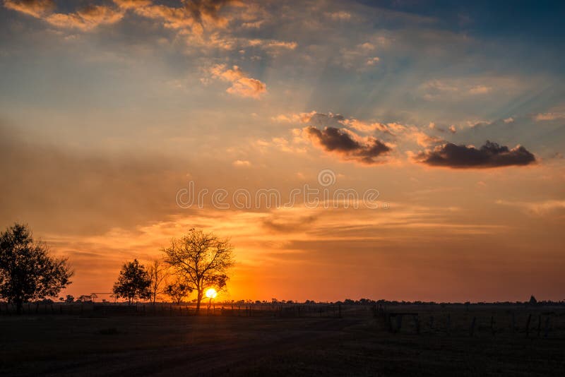 Beautiful and Dramatic Sunset on the Plain Stock Image - Image of ...