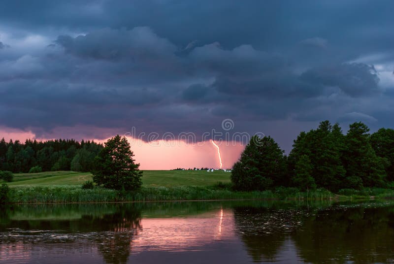 Beautiful Dramatic Thunderstorm Sunset with Dark Rainy Clouds and ...