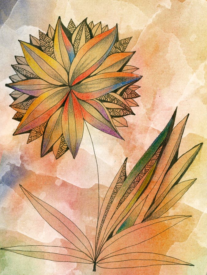 Beautiful Drawing of Abstract Flower in Warm Tones Stock Illustration ...