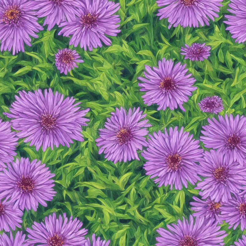Beautiful Drawing of Purple Aster Flowers Stock Illustration ...