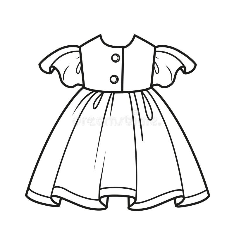 Beautiful Dress Outline for Coloring Page on a White Stock Vector ...