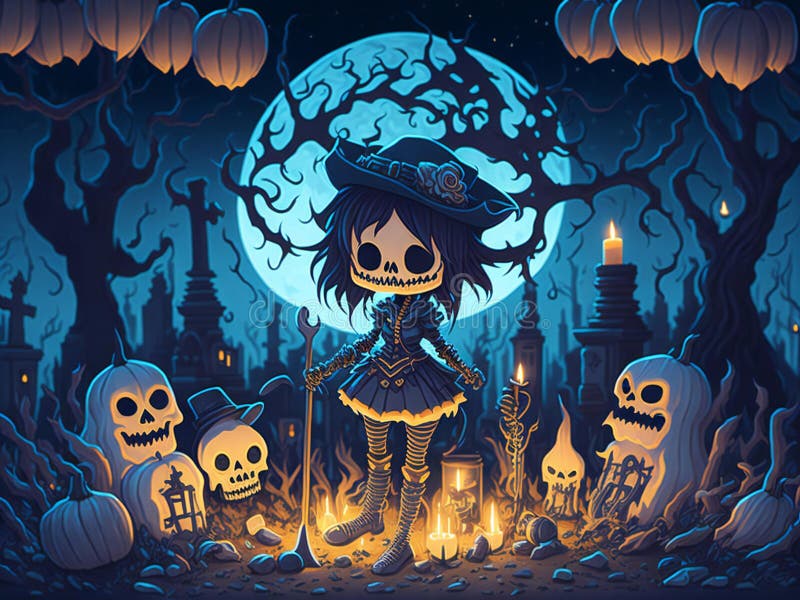 Beautiful Dressed Female Kawaii Skeleton Stock Illustration ...
