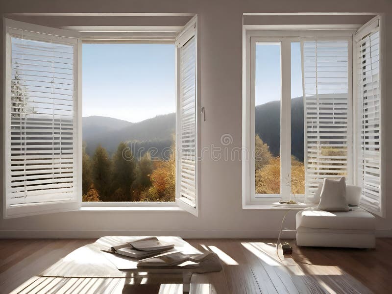 Beautiful White Windows Overlook a Meadow Stock Illustration ...