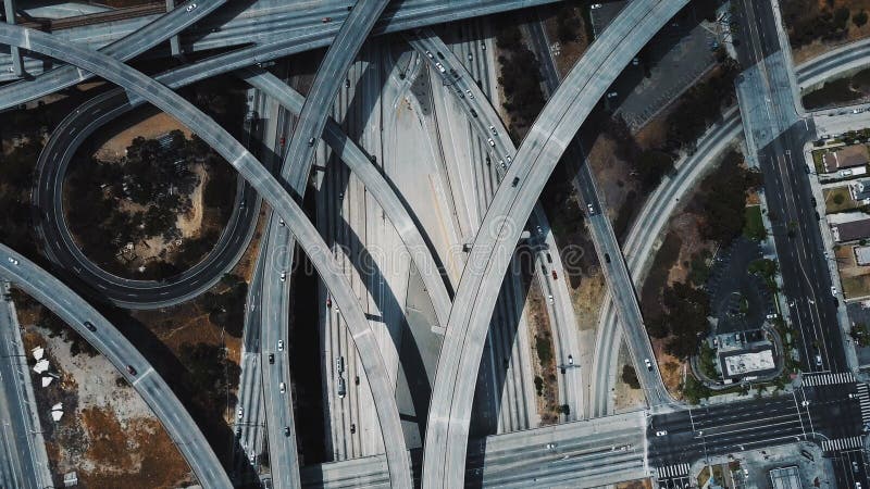 Beautiful Drone Flyover Above Large Highway Junction Interchange with ...