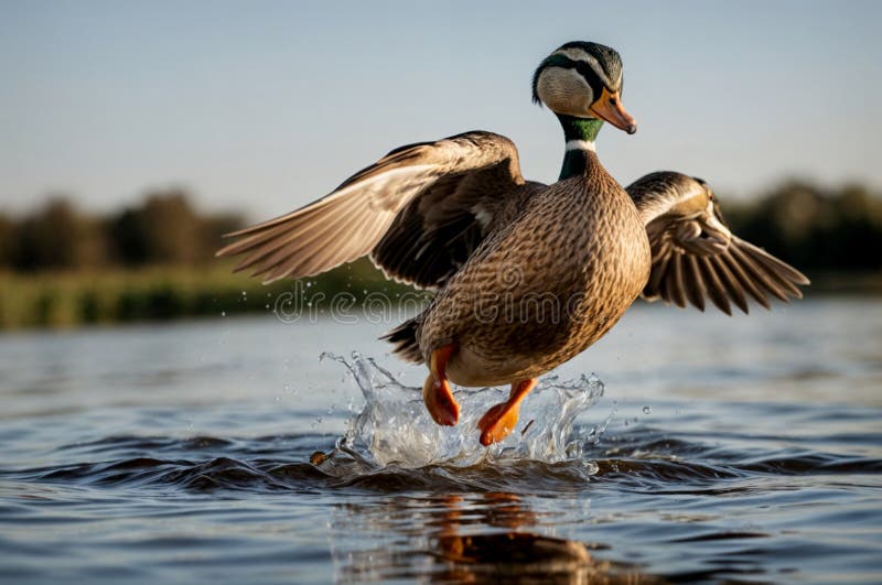 Beautiful duck in flight stock illustration. Illustration of bird ...