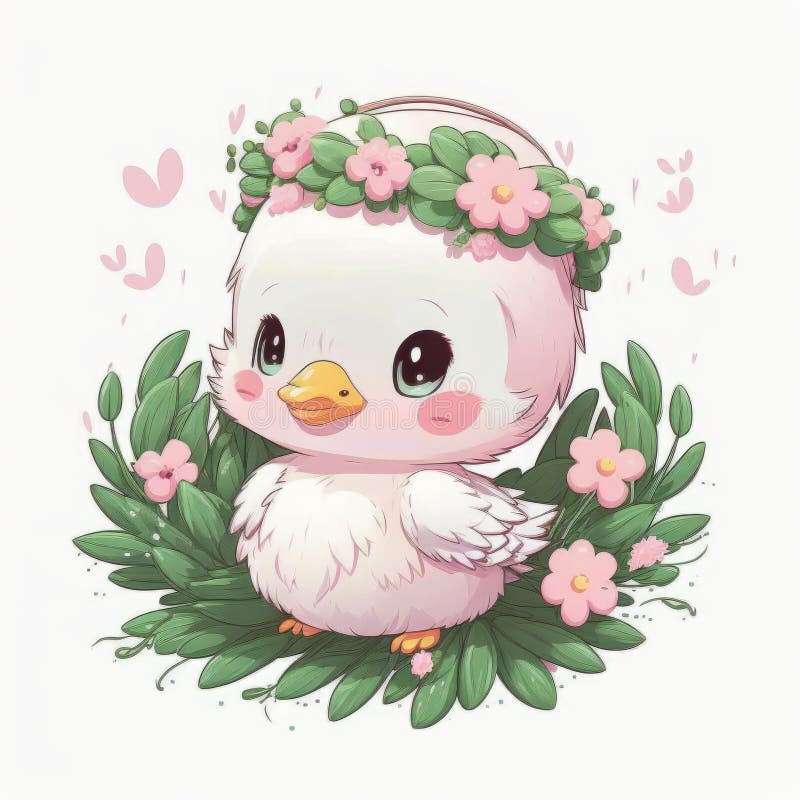 Beautiful Duck with Flowers Image on White Background Generative AI ...