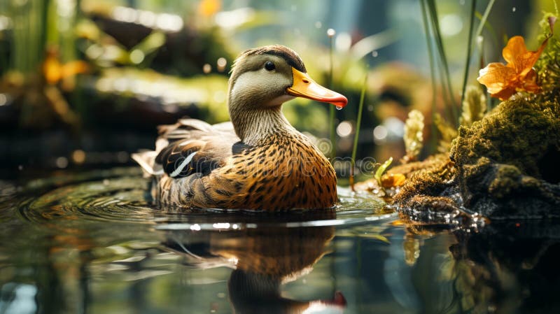 A Beautiful Duck Quacks in the Pond Stock Illustration - Illustration ...