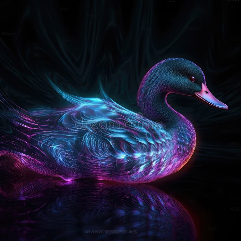 Beautiful Duck in Red Purple Fire on Black Background. Generative AI ...