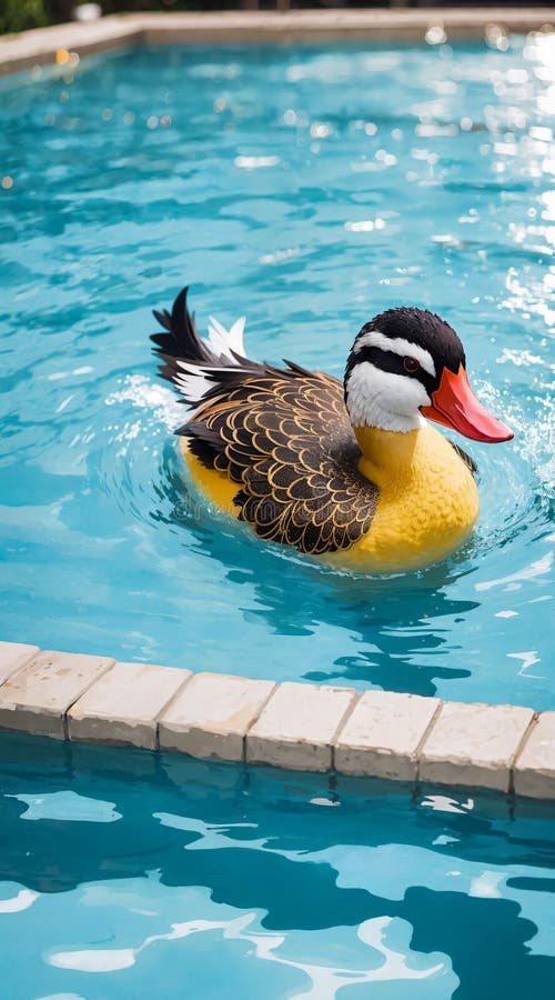 A Beautiful Duck Swims in a Clean Pool. Generative AI Stock Photo ...