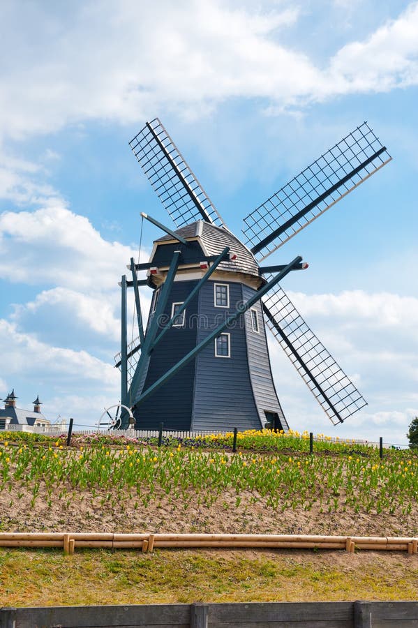 Beautiful Dutch Windmill Typical Landscape in Ja Stock Photo - Image of ...