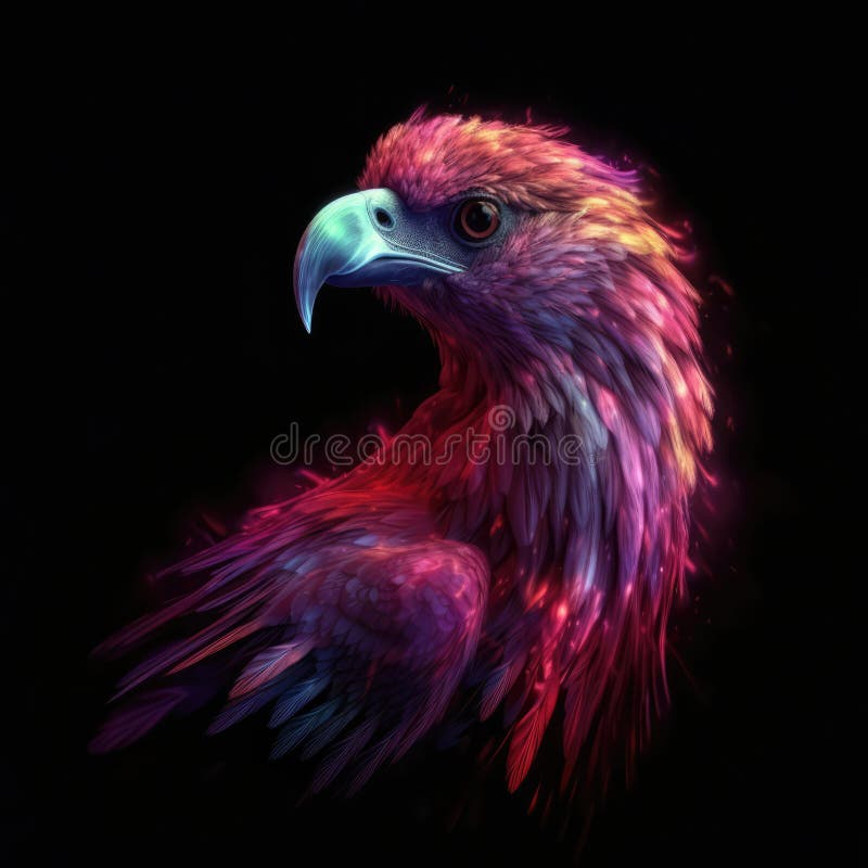 Beautiful Eagle in Red Purple Fire on Black Background. Generative AI ...