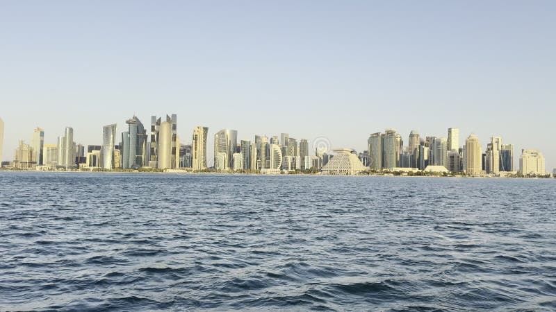 Beautiful Early Morning Doha Skyline View Stock Video - Video of cruise ...