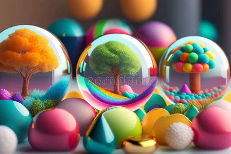 Beautiful Earth Crystal Balls with Colorful Trees Inside it Generative ...