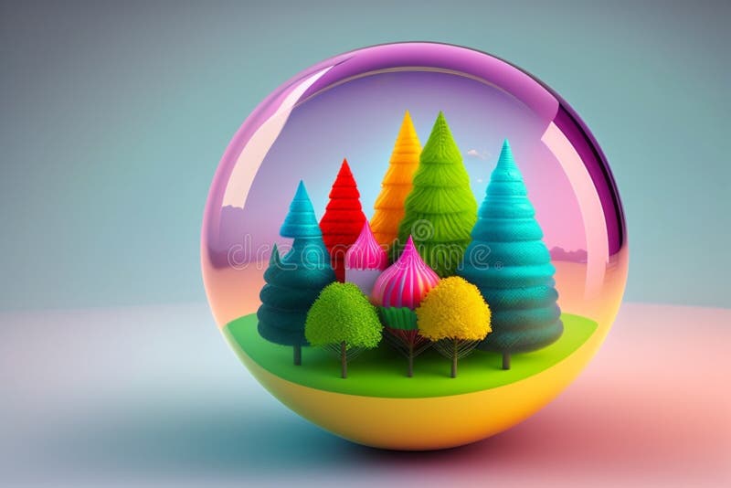 Beautiful Earth Crystal Balls with Colorful Trees Inside it Generative ...