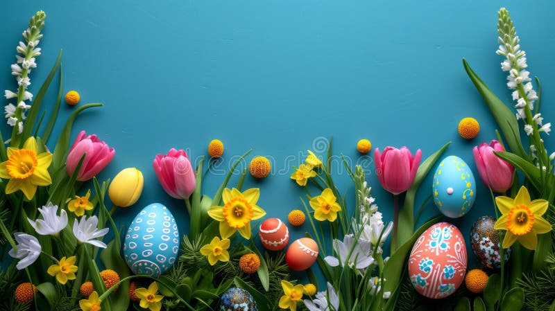 Beautiful Easter Background for Advertising with Daffodils, Tulips and ...