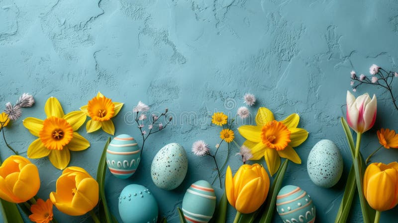 Beautiful Easter Background for Advertising with Daffodils, Tulips and ...
