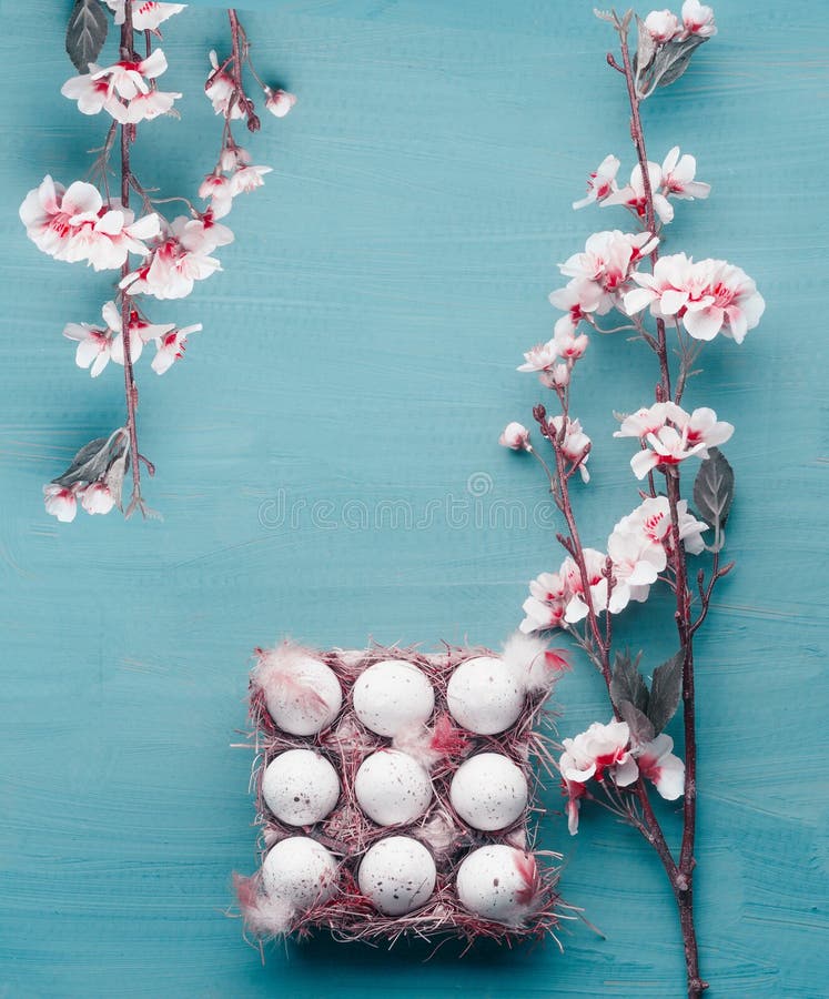 Beautiful Easter Background. Spring Blossom Branches Frame and Egg ...