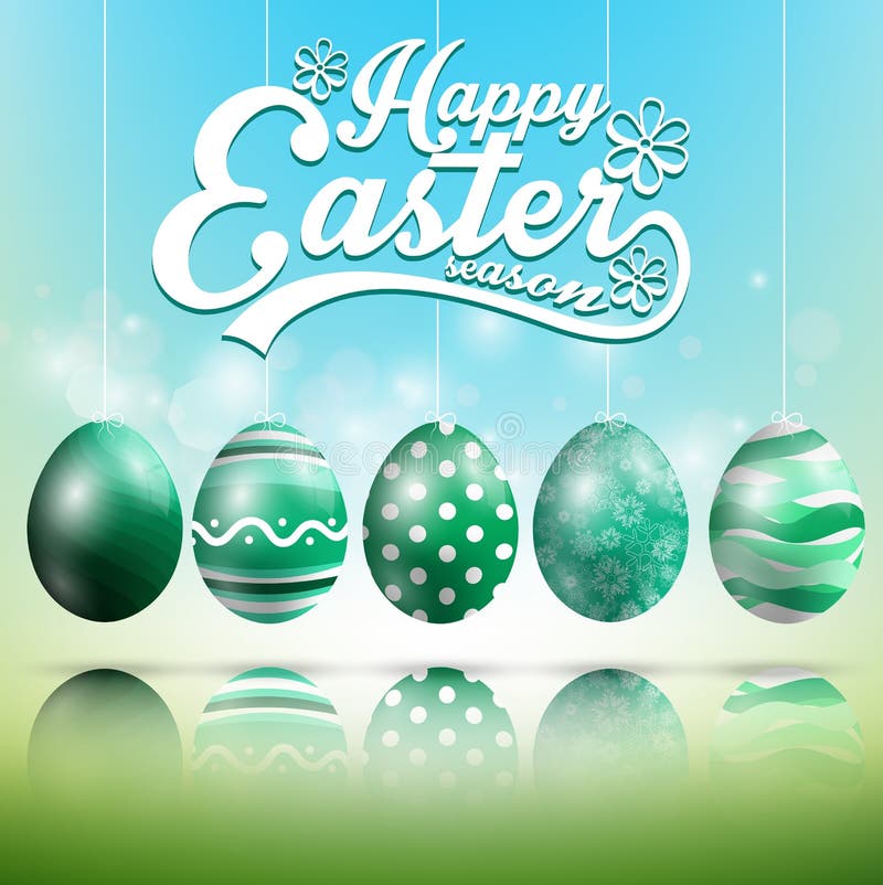 Beautiful Easter Blue Green Background with Eggs of Shadow Stock Vector ...