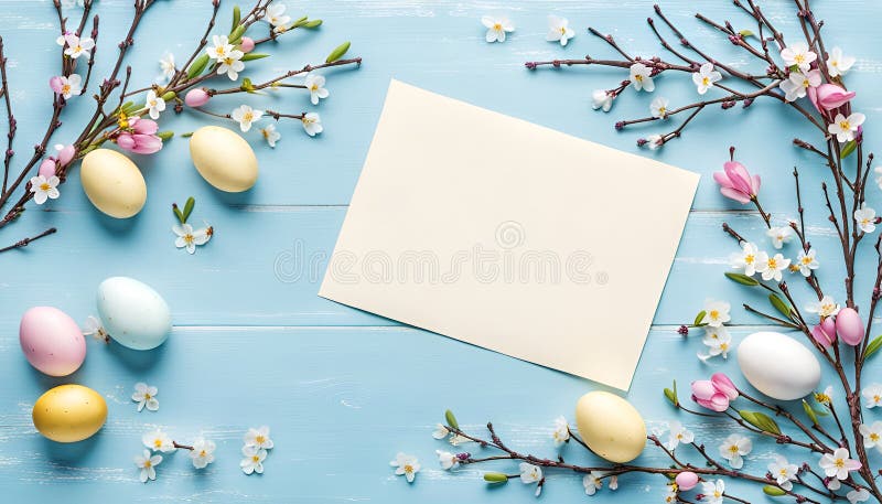 Beautiful Easter Card with Blank Card, Flowers Annd Easter Eggs with ...