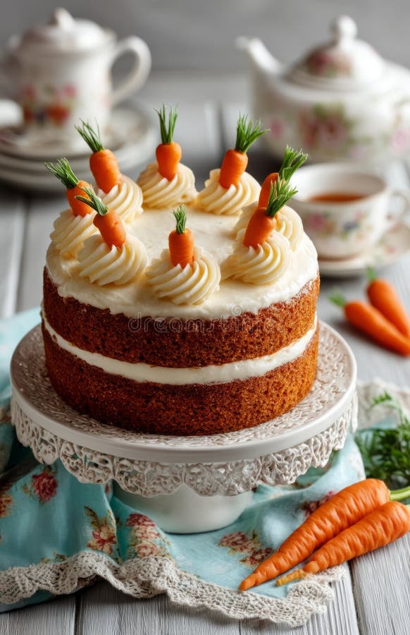 A Beautiful Easter Carrot Cake with Small Carrots on a Wooden Table ...