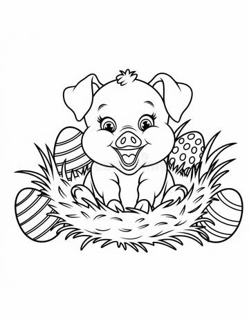 Beautiful Easter Coloring Page with Easter Eggs and Pig Stock ...
