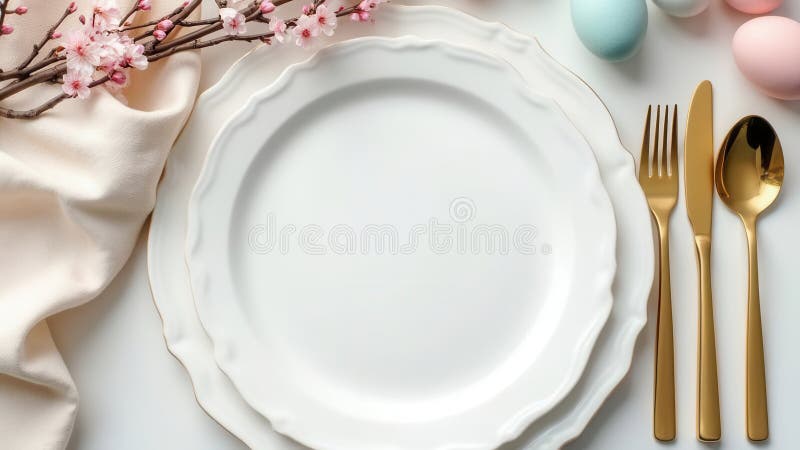 Beautiful Easter Dinner Place Setting with Copy Space Stock ...