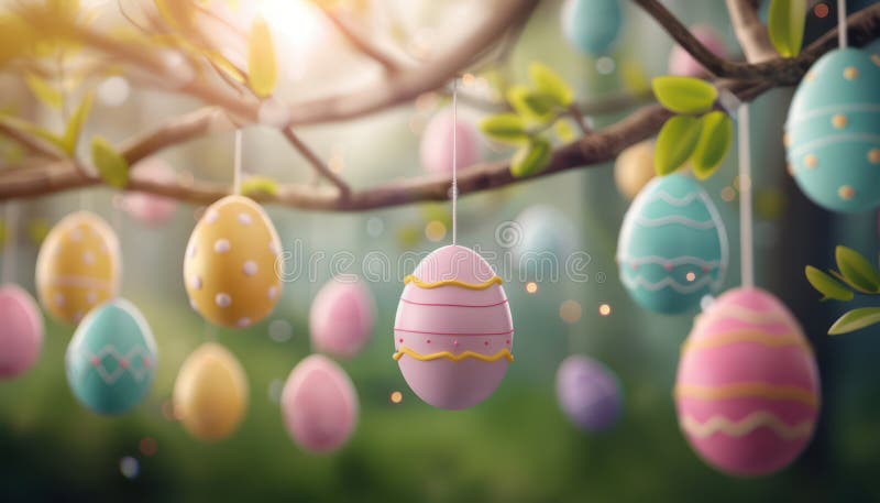 Beautiful Easter Egg Tree with Hanging Decorated Eggs, Creative Display ...