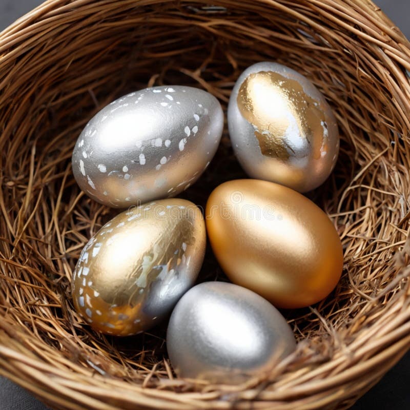 Beautiful Easter Eggs in a Basket Stock Illustration - Illustration of ...