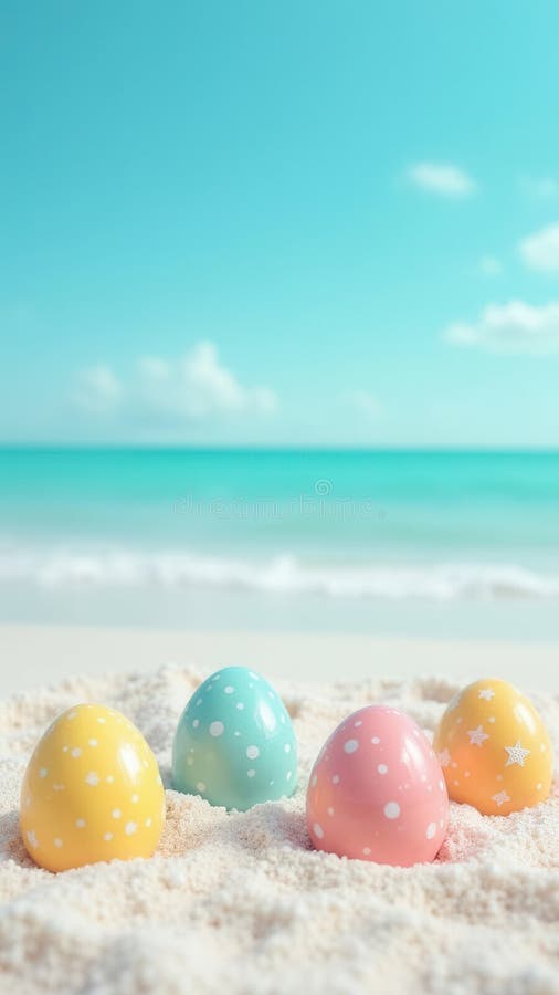 Beautiful Easter Eggs at the Beach Stock Illustration - Illustration of ...
