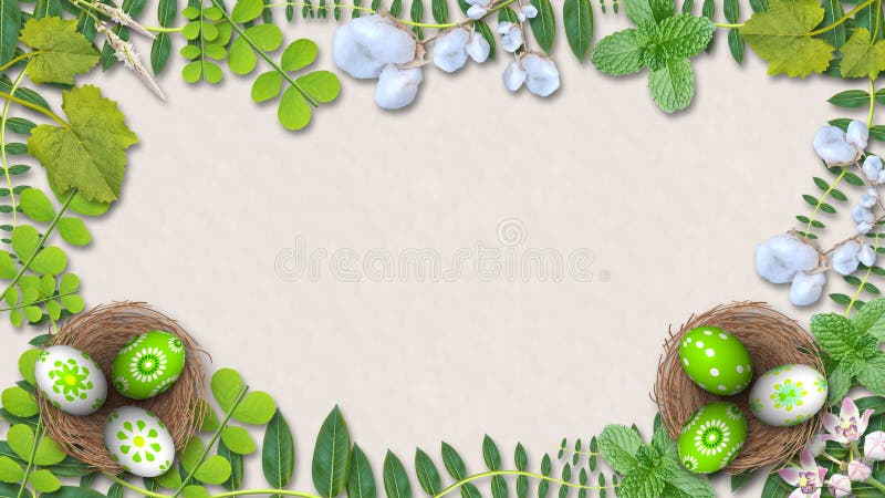 Beautiful Easter Eggs in Bird Nest with Wild Plants Decorated Frame on ...