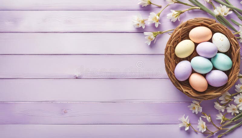 Beautiful Easter Eggs with Copy Space on Wood Stock Illustration ...