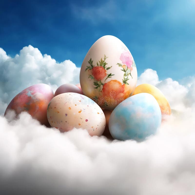 Beautiful Easter Eggs are Lying on a Big Cloud. Stock Illustration ...