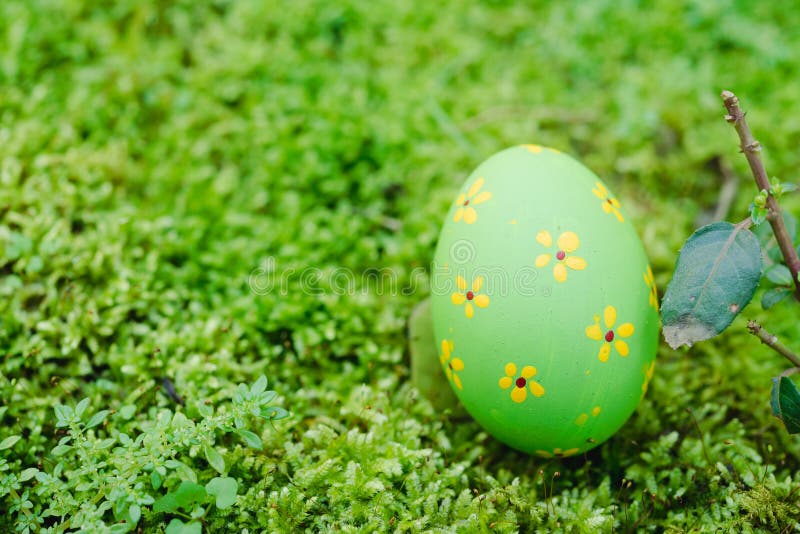 Beautiful Easter Green Color Egg on Garden Green Grass Stock Photo ...