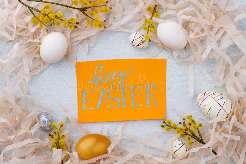 Beautiful Easter Greeting Composition. Stock Image - Image of catkin ...
