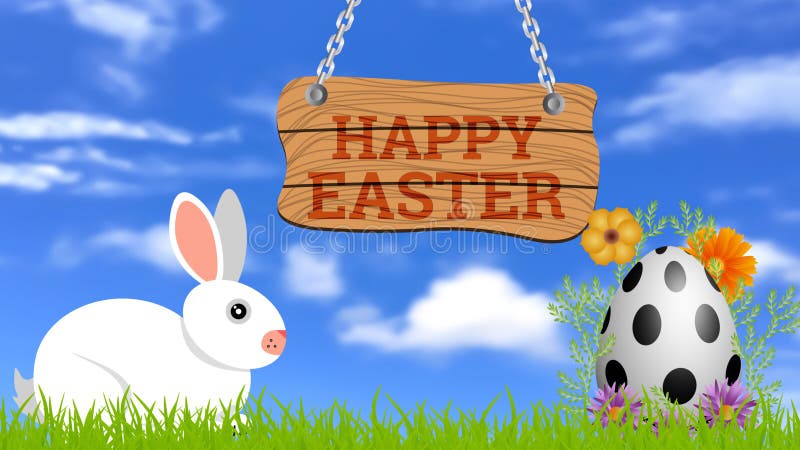 Beautiful Easter Image on Blur Cloud Background with Bunny Stock ...