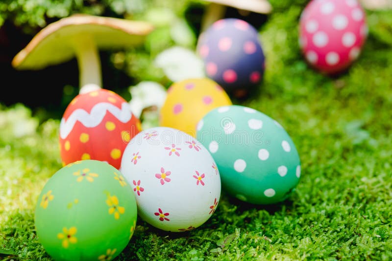 Beautiful Easter Multi Color Egg on Garden Green Grass Stock Photo ...