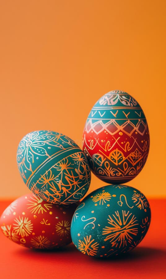 Beautiful Easter Picture in Bright Colors with Painted Pattern Eggs ...