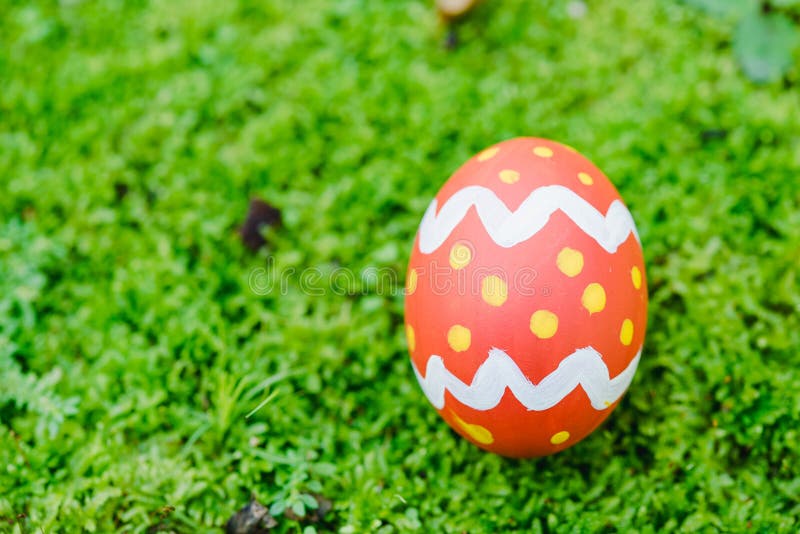 Beautiful Easter Red Color Egg on Garden Green Grass Stock Photo ...