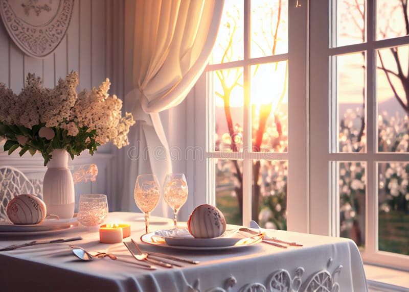 Beautiful Easter Table Setting with Festive Decor Indoors. AI Generated ...