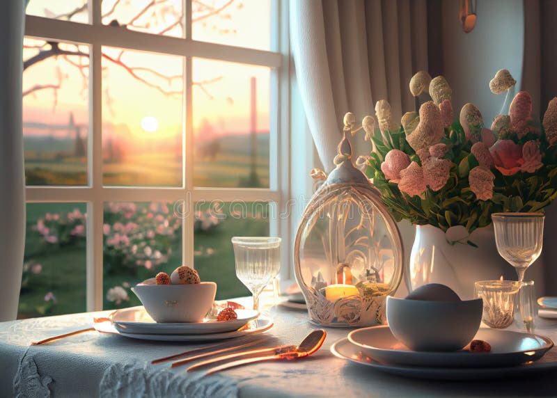 Beautiful Easter Table Setting with Festive Decor Indoors. AI Generated ...