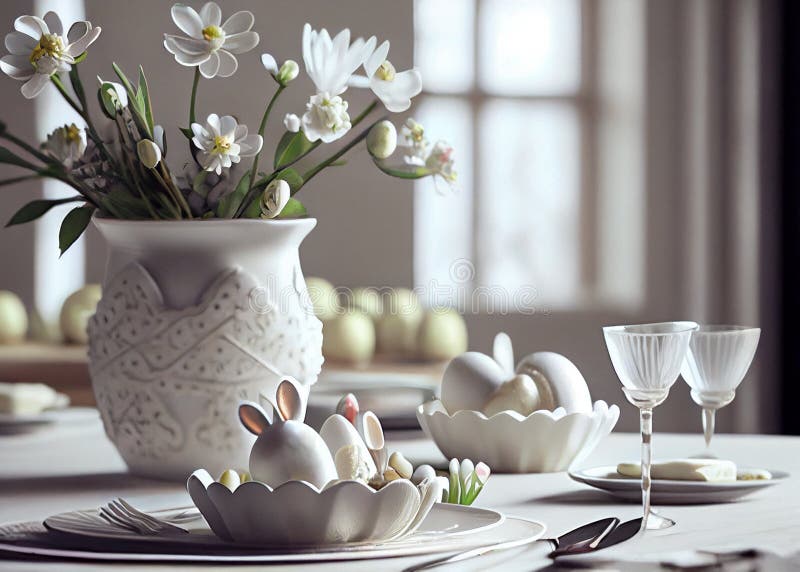 Beautiful Easter Table Setting with Festive Decor Indoors. AI Generated ...