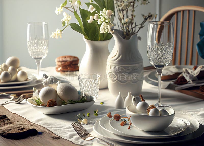 Beautiful Easter Table Setting with Festive Decor Indoors. AI Generated ...