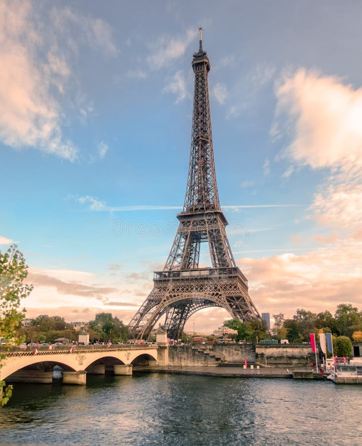 Beautiful Eiffel Tower on Seine River Stock Photo - Image of building ...