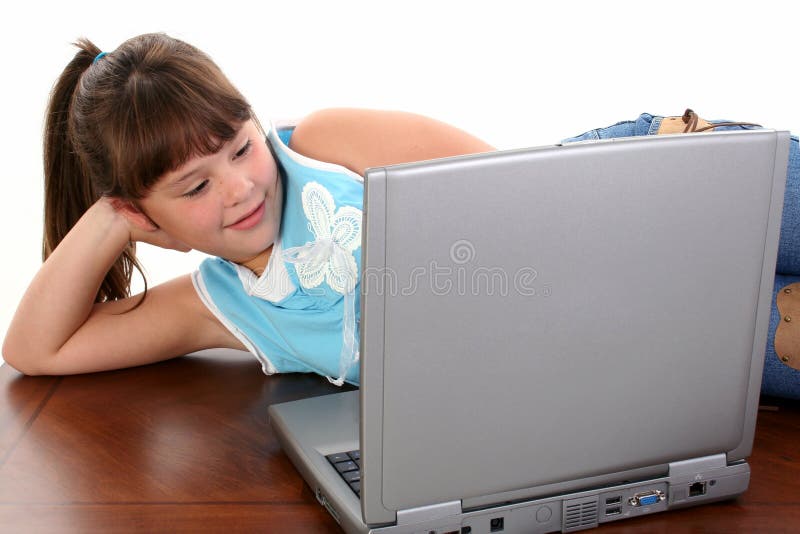 Beautiful Little Girl Working on Laptop Computer Stock Image - Image of ...