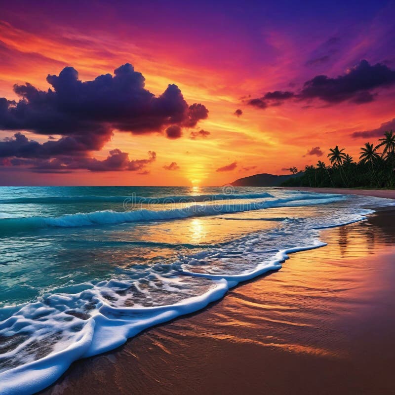 Beach View Evening Sunset Time Ai Generated Stock Illustration ...