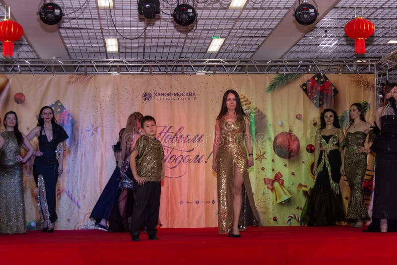 Beautiful Elegant Models Perform at a Beauty Contest. Editorial Stock ...