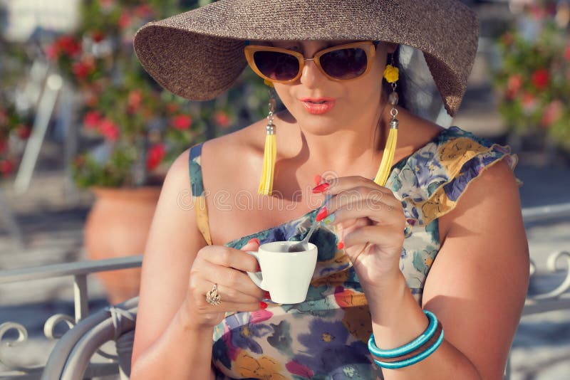 Beautiful Elegant Woman Drinking Coffee Stock Photo - Image of ...
